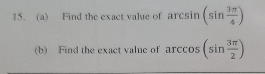Solved 3TT 15. (a) Find the exact value of arcsin (sin 4 3TT | Chegg.com