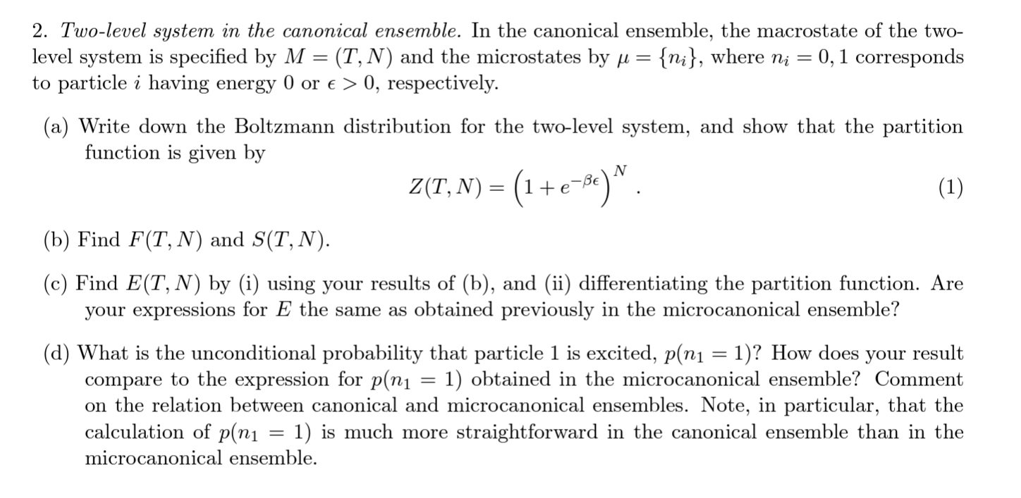Solved Two-level system in the canonical ensemble. In the | Chegg.com