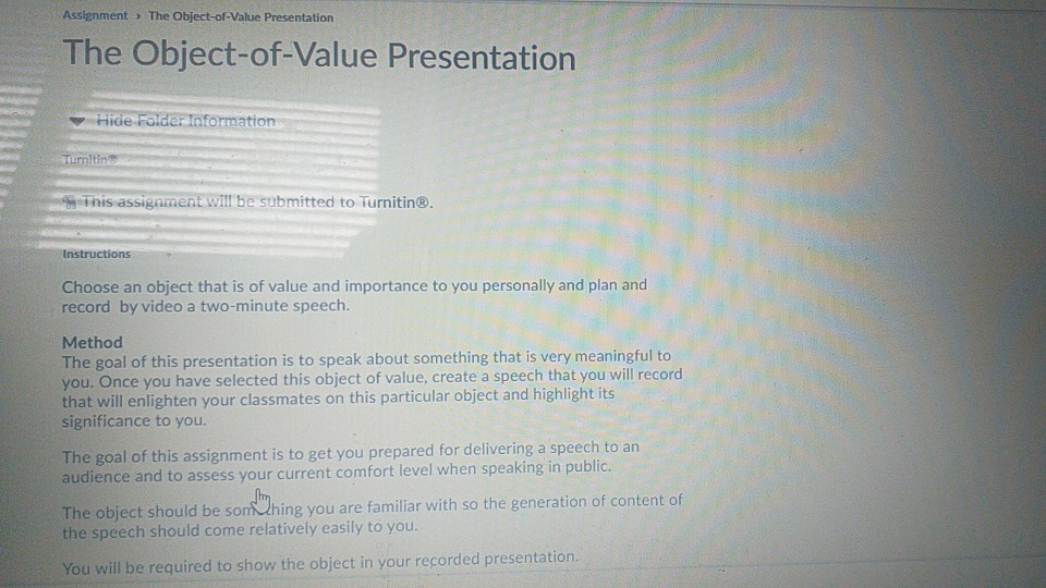Assignment The Object-of-Value Presentation The | Chegg.com