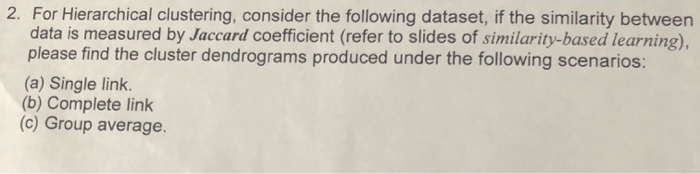 2. For Hierarchical clustering, consider the | Chegg.com