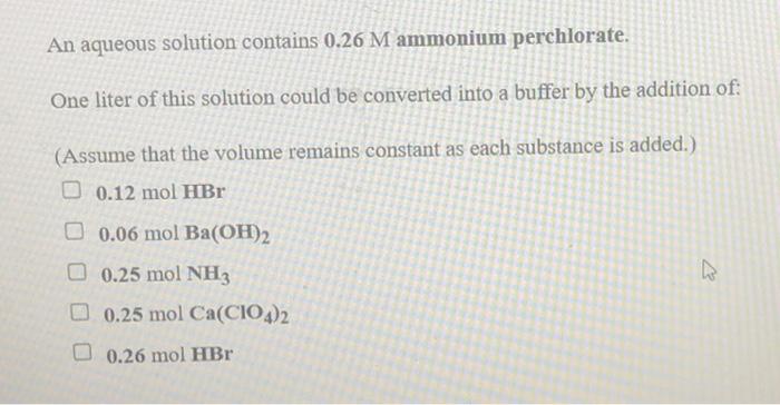 Solved An aqueous solution contains 0.26 M ammonium | Chegg.com