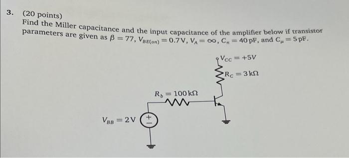 Solved 3. (20 points) Find the Miller capacitance and the | Chegg.com