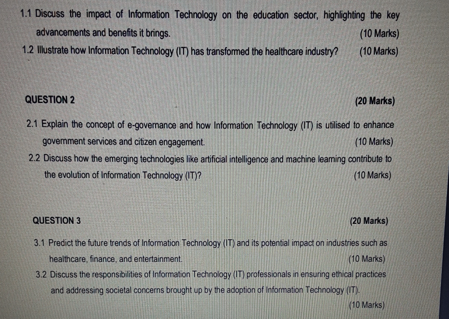 Solved 1.1 ﻿Discuss the impact of Information Technology on | Chegg.com