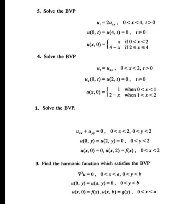 Solved 5. Solve the BVP 4. Solve the BVP u,(0, 1) = u(2, | Chegg.com