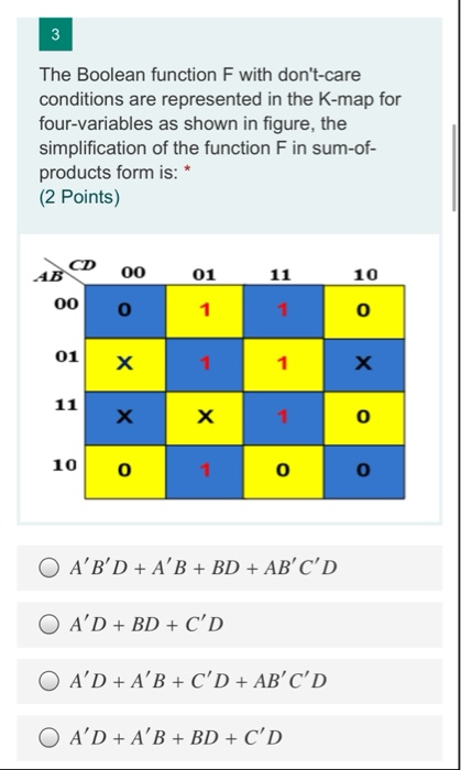 Solved 3 The Boolean function F with don't care conditions | Chegg.com