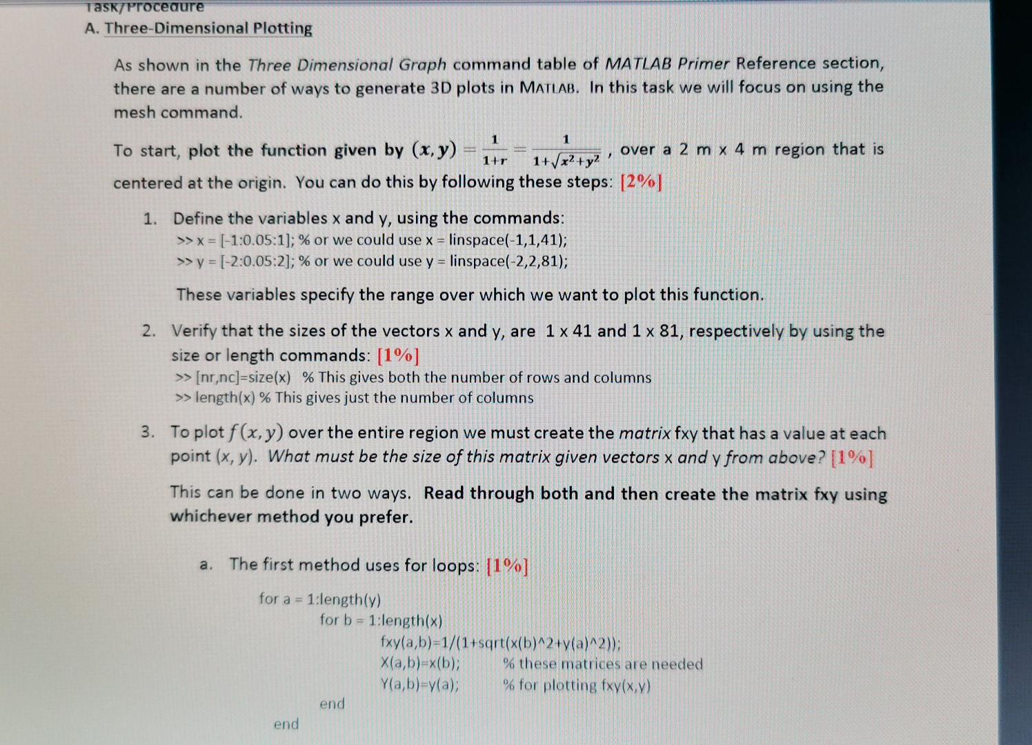 Solved A. Three-Dimensional Plotting As shown in the Three | Chegg.com
