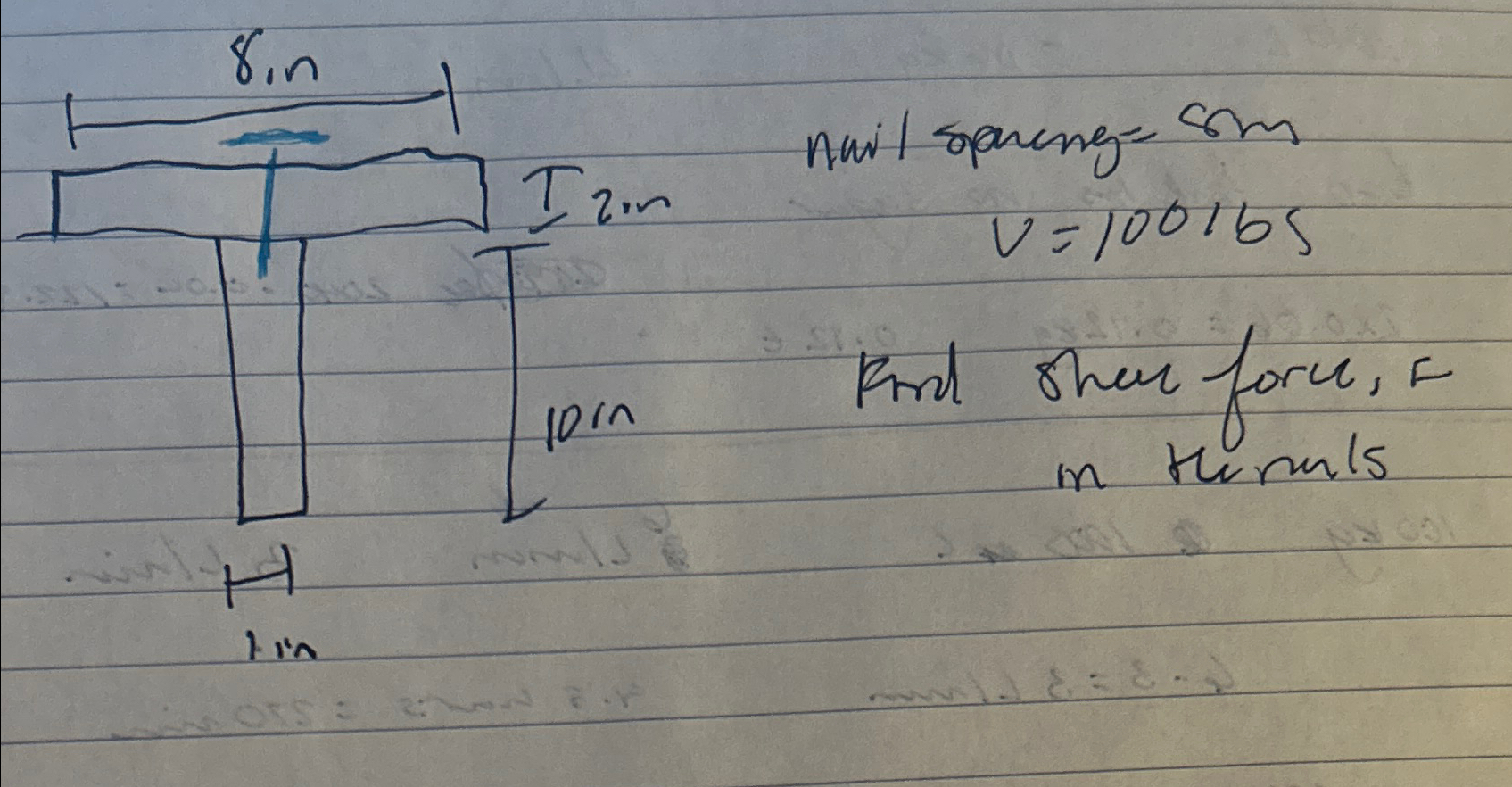 Solved nail spacing = 8 ﻿inchesv=100 ﻿poundsFInd shear | Chegg.com