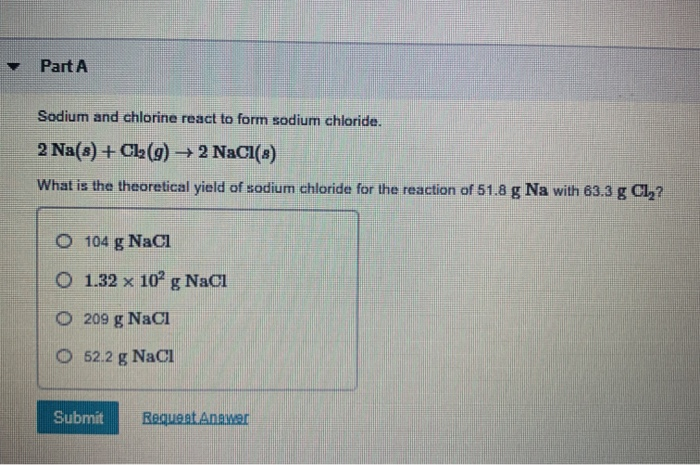 Solved Part A Sodium and chlorine react to form sodium | Chegg.com