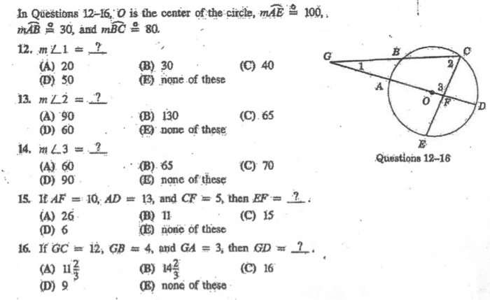 Solved In Questions 12-16,0 is the center of the circle, mAE | Chegg.com