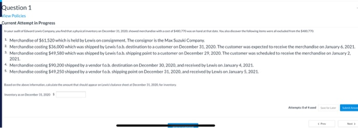 Solved Question 1 /iew Policies Current Attempt in Progress | Chegg.com