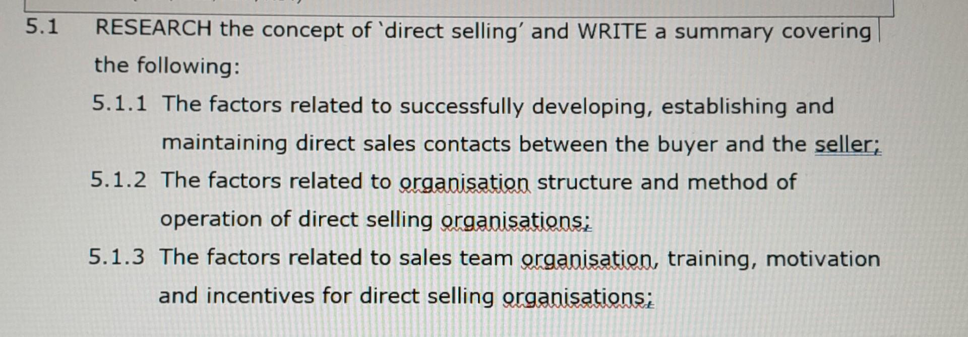 Solved 1 RESEARCH the concept of 'direct selling' and WRITE | Chegg.com