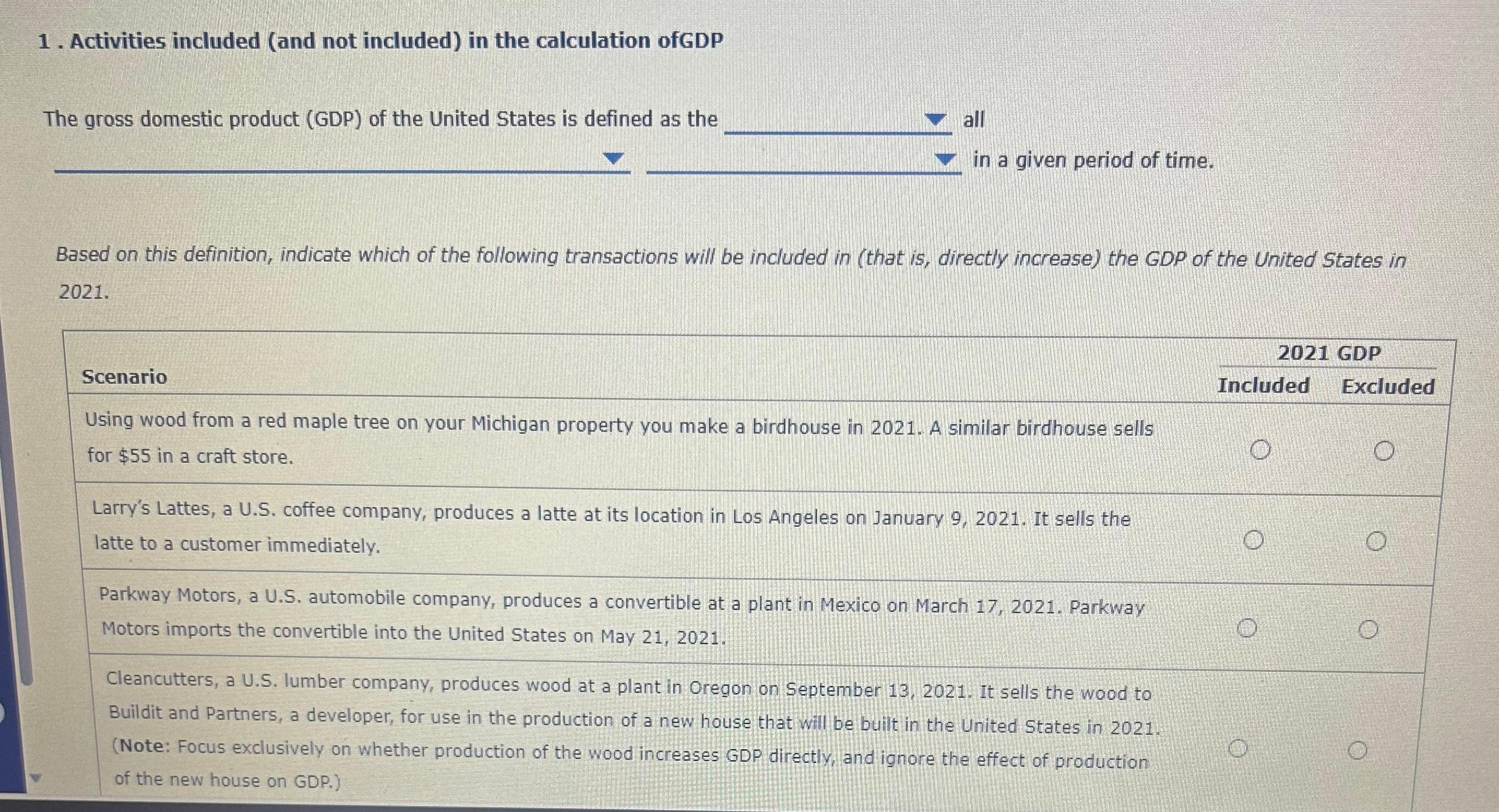 Solved Activities included (and not included) ﻿in the | Chegg.com