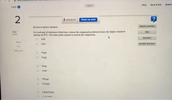 Solved Saved Help Save & Exit Submi HW2 2 3 attempts tot | Chegg.com