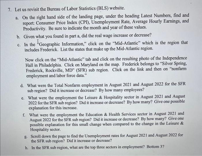 Let us revisit the Bureau of Labor Statistics (BLS) | Chegg.com