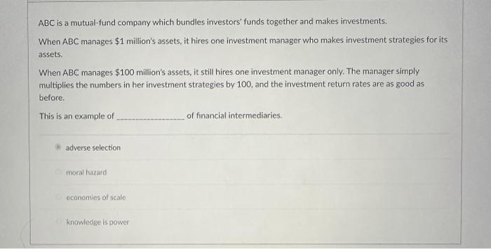 Solved ABC is a mutual-fund company which bundles investors' | Chegg.com
