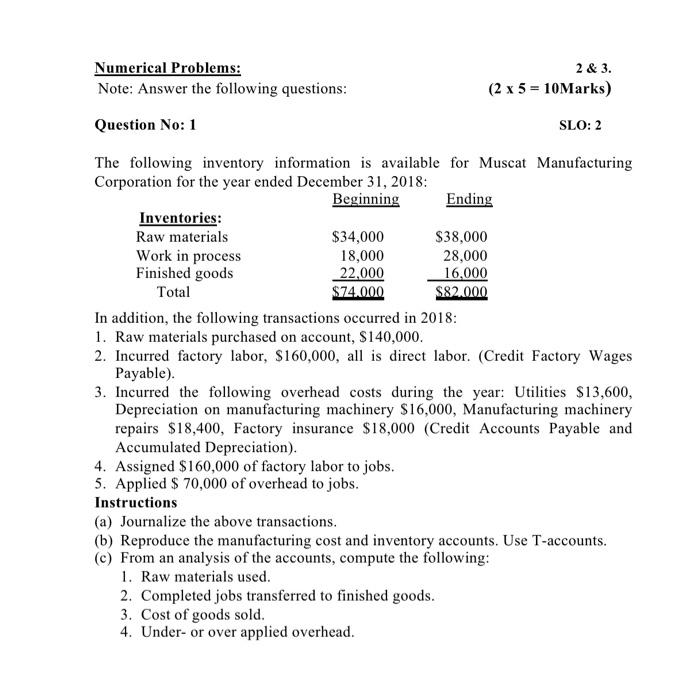 Solved Numerical Problems: Note: Answer the following | Chegg.com