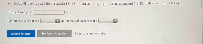 Solved A voltaic cell is constructed from a standard Sn Sn | Chegg.com