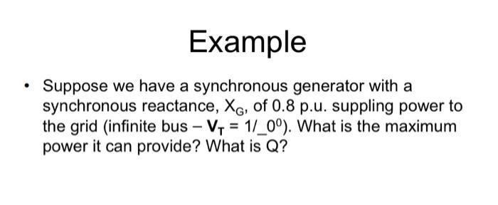 Solved Example Suppose we have a synchronous generator with | Chegg.com