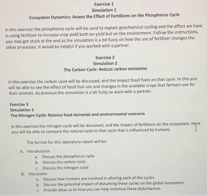 Solved Exercise 1 Simulation 1 Ecosystem Dynamics: Assess | Chegg.com