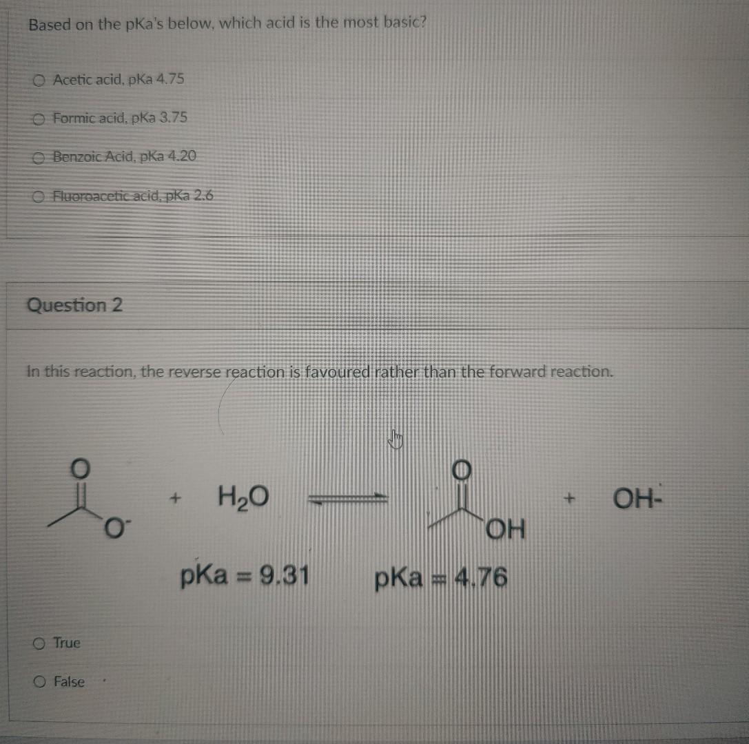 Solved Based on the pKa's below, which acid is the most | Chegg.com