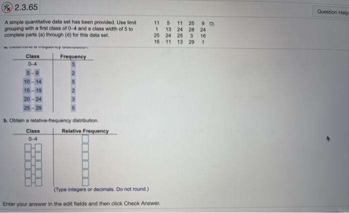 Solved 2.3.65 Question Help A simple quantitative data set | Chegg.com