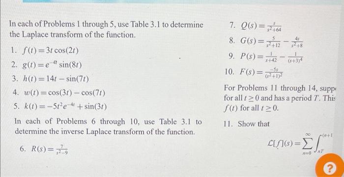 In each of Problems 1 through 5, use Table 3.1 to | Chegg.com