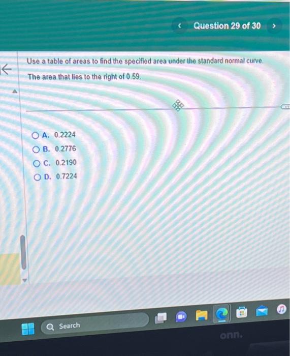 Solved A. 22% B. 10% C. 20% D. 5%Use a table of areas to | Chegg.com