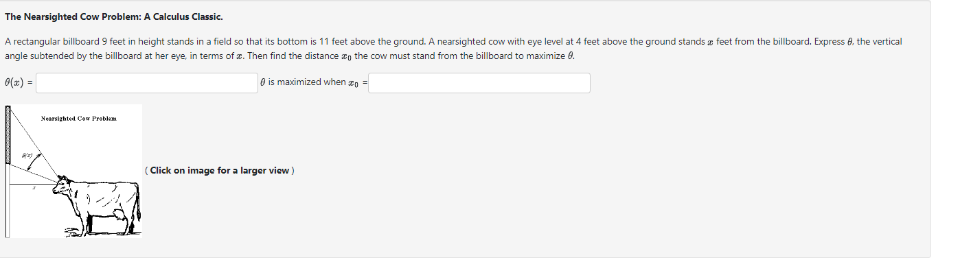 Solved The Nearsighted Cow Problem: A Calculus Classic. | Chegg.com