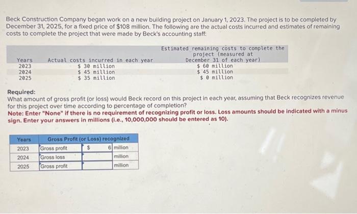 Solved Beck Construction Company began work on a new | Chegg.com