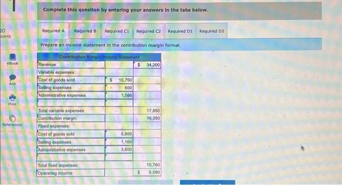 Solved Problem 12-21.(Algo) Prepare a contribution margin | Chegg.com