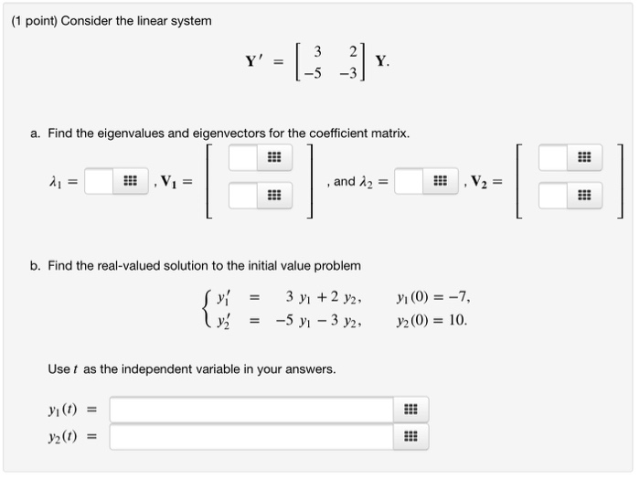 Solved (1 point) Consider the linear system a. Find the | Chegg.com