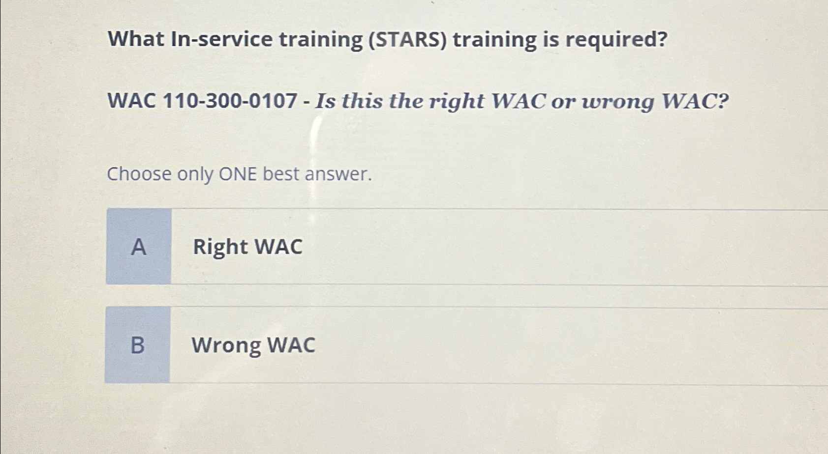 Solved What In-service training (STARS) ﻿training is | Chegg.com