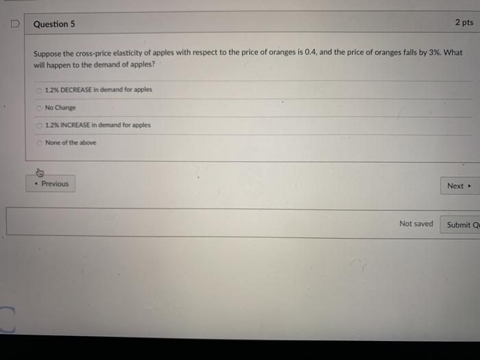 Solved Question 5 2 pts Suppose the cross-price elasticity | Chegg.com