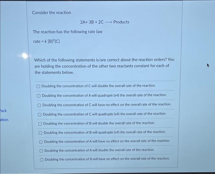 Solved Consider the reaction 2A+ 3B + 2C - Products The | Chegg.com