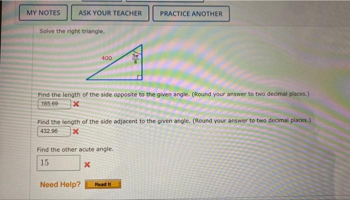 Solved Solve the right triangle. Find the length of the side | Chegg.com
