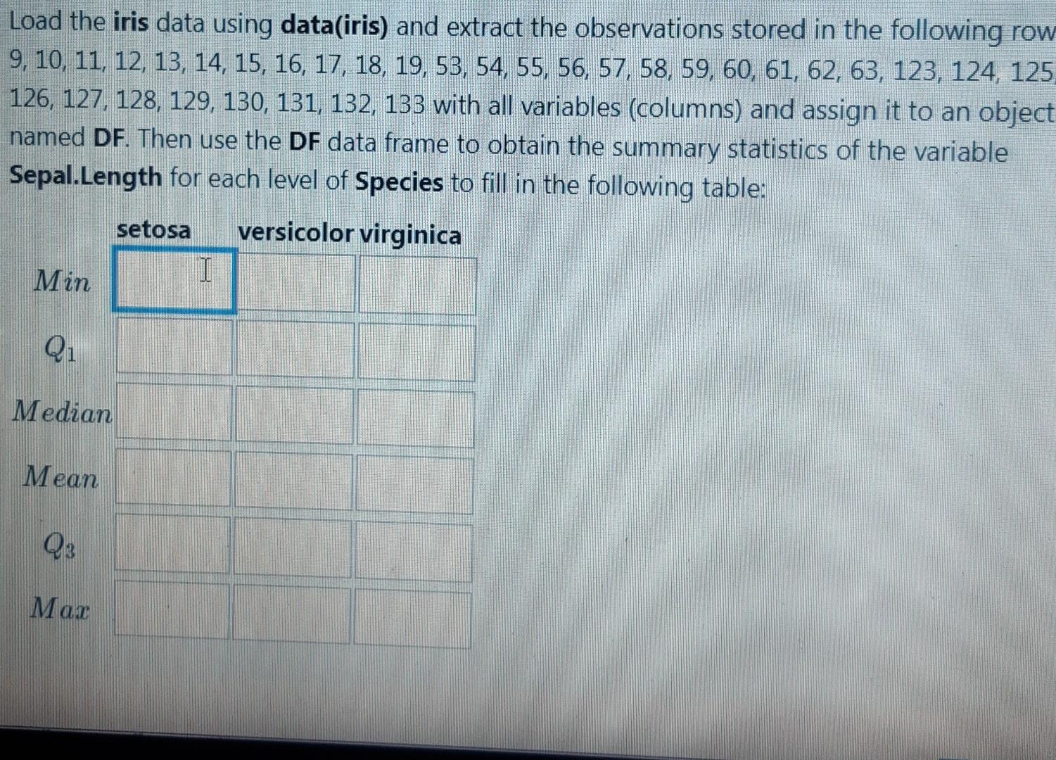 Solved Load the iris data using data(iris) and extract the | Chegg.com