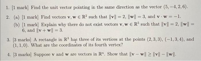 Solved 1. [1 mark] Find the unit vector pointing in the same | Chegg.com