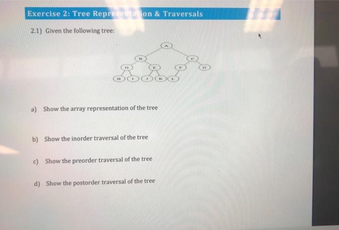 Solved Exercise 2: Tree Representation & Traversals 2.1) | Chegg.com