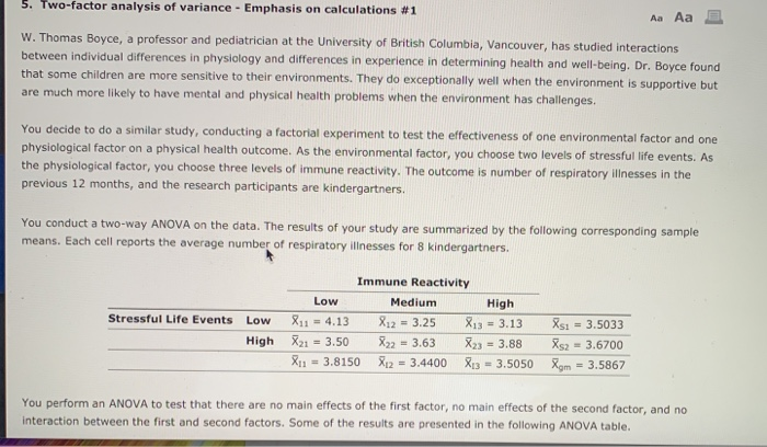 Solved 5. Two-factor analysis of variance - Emphasis on | Chegg.com