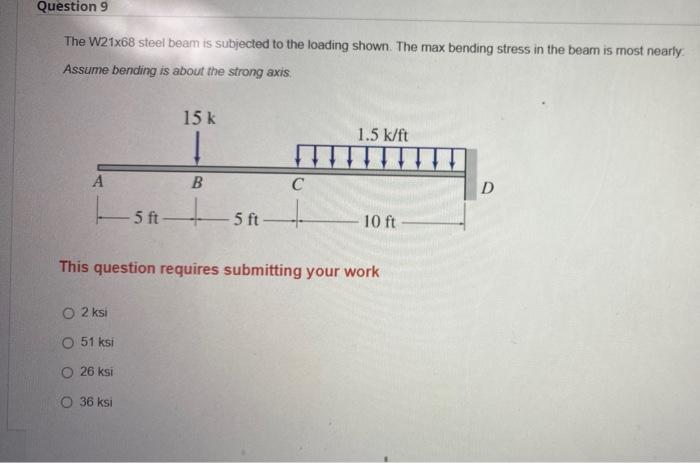 Solved Question 9 The W21x68 steel beam is subjected to the | Chegg.com