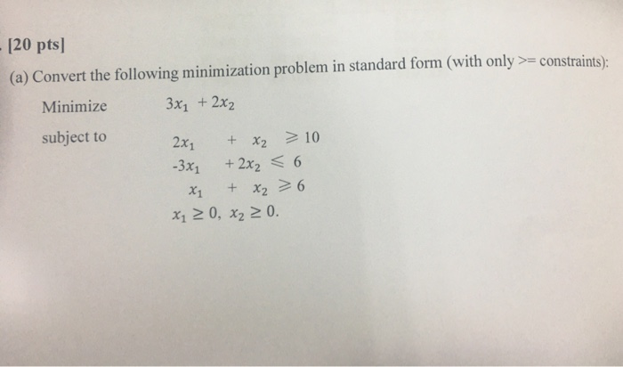 Solved - [20 pts] (a) Convert the following minimization | Chegg.com