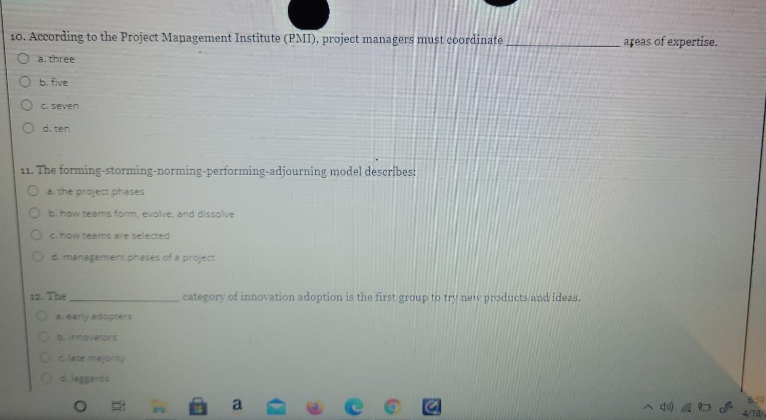 Solved 10. According to the Project Management Institute | Chegg.com