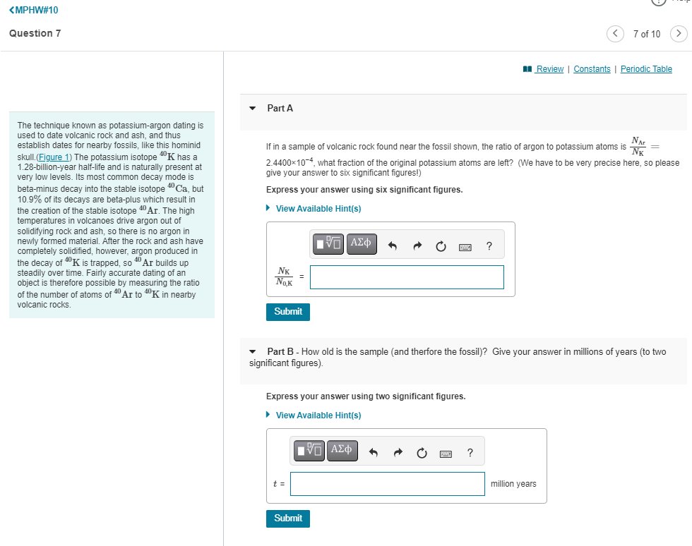 Solved The technique known as potassium-argon dating isused | Chegg.com