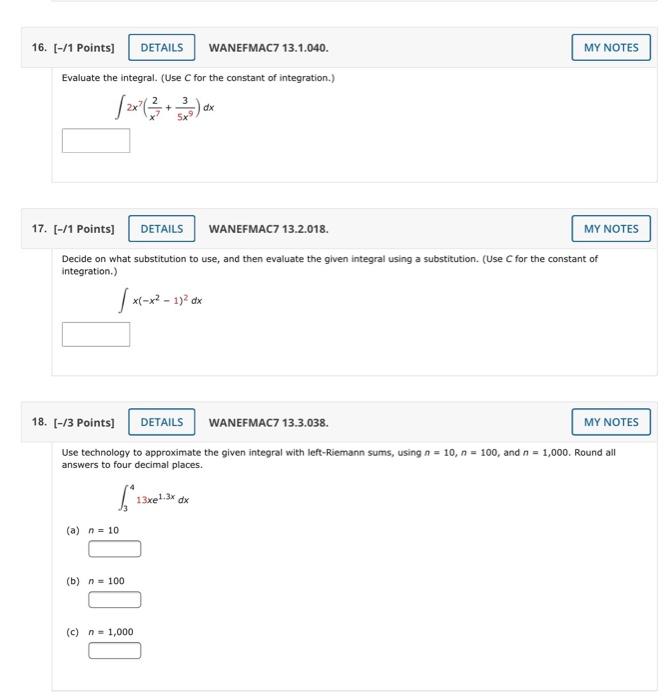 Solved 16. [-/1 Points) DETAILS WANEFMAC7 13.1.040. MY NOTES | Chegg.com Solved 16. [-/1 Points) DETAILS WANEFMAC7 13.1.040. MY NOTES | Chegg.com