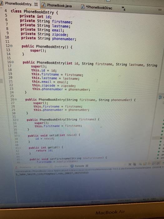 Solved Array of PhoneBookEntries • This part uses the | Chegg.com