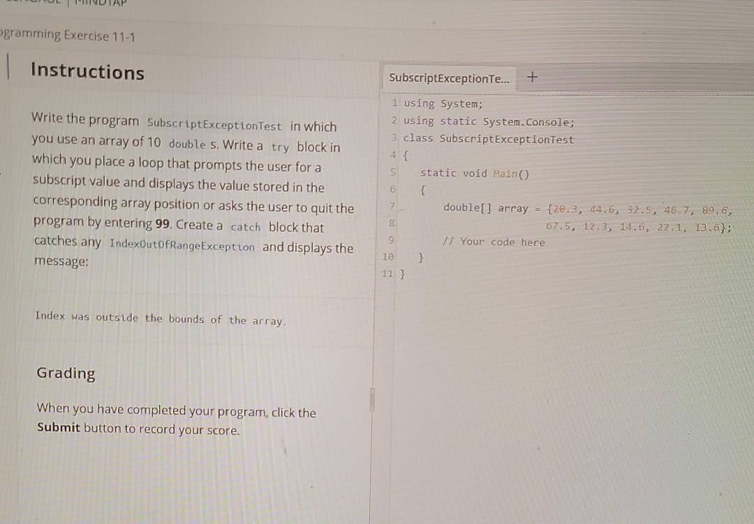 Solved gramming Exercise 11-1 Instructions | Chegg.com