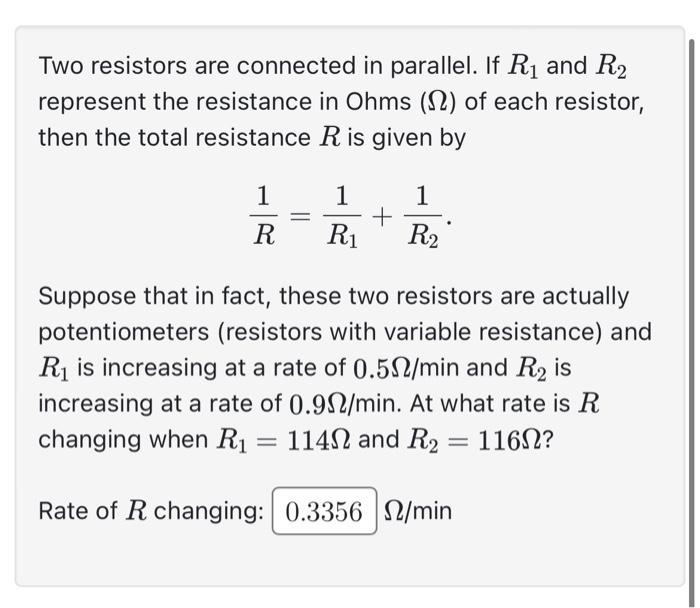 Solved Two resistors are connected in parallel. If R1 and R2 | Chegg.com