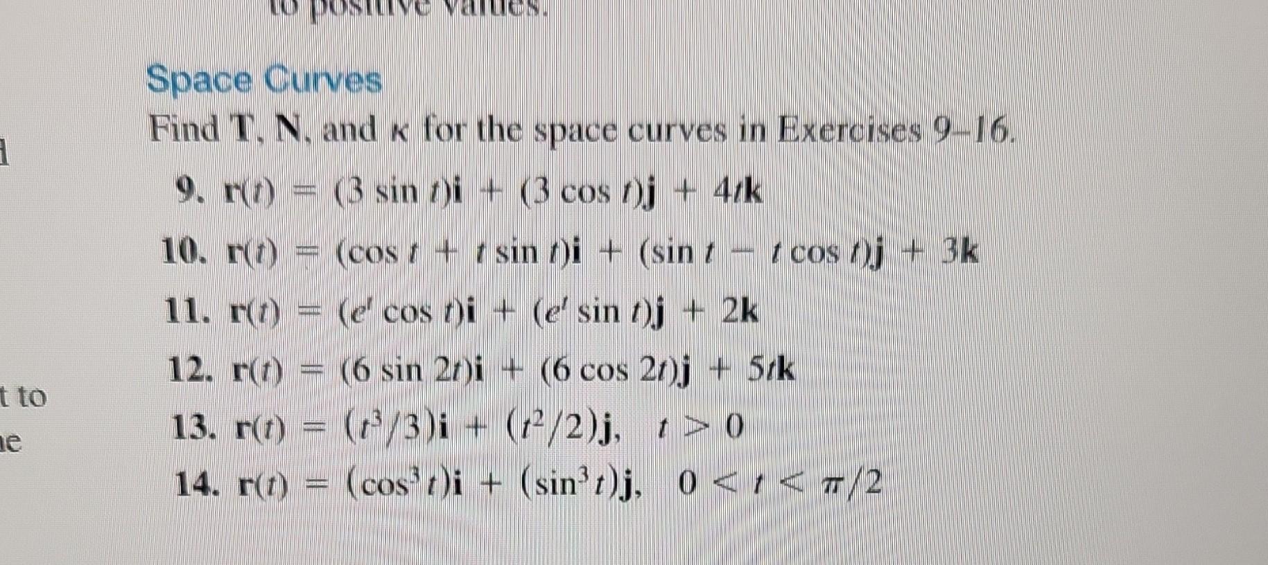 Solved Space Curves Find T,N, and κ for the space curves in | Chegg.com