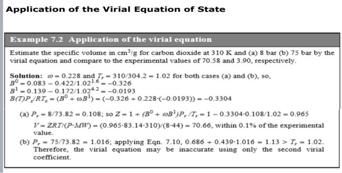 Solved Application of the Virial Equation of State Bxample | Chegg.com