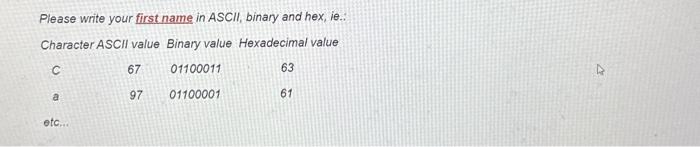 Solved Please write your first name in ASCII, binary and | Chegg.com